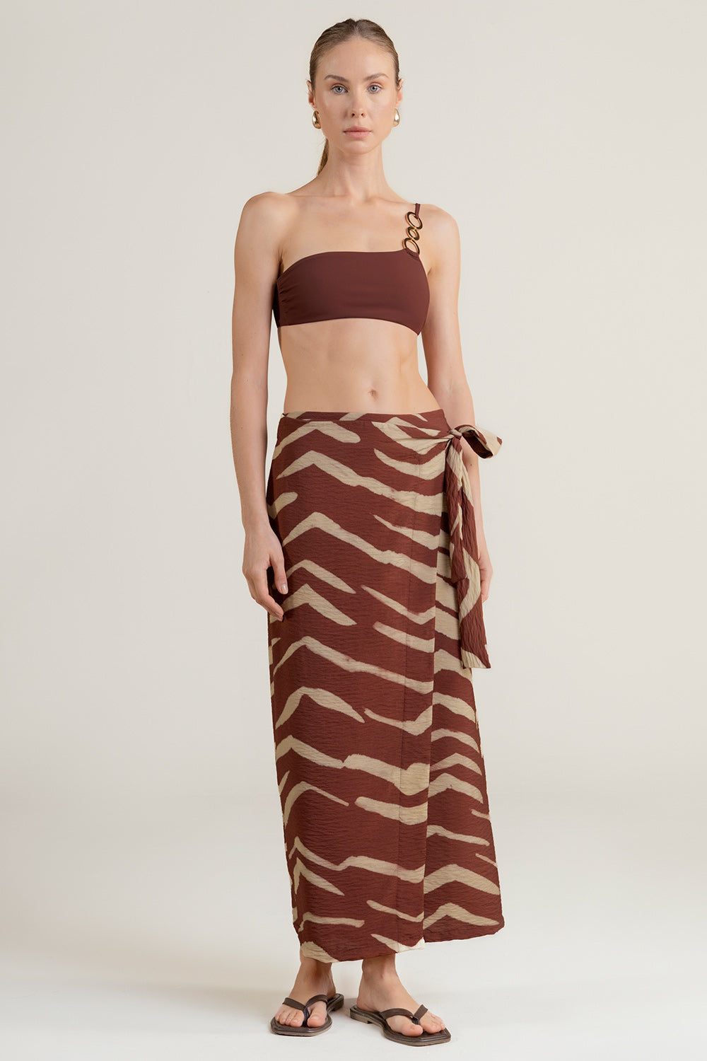 Falda pareo estampado terracota y beige – Touché Mexico